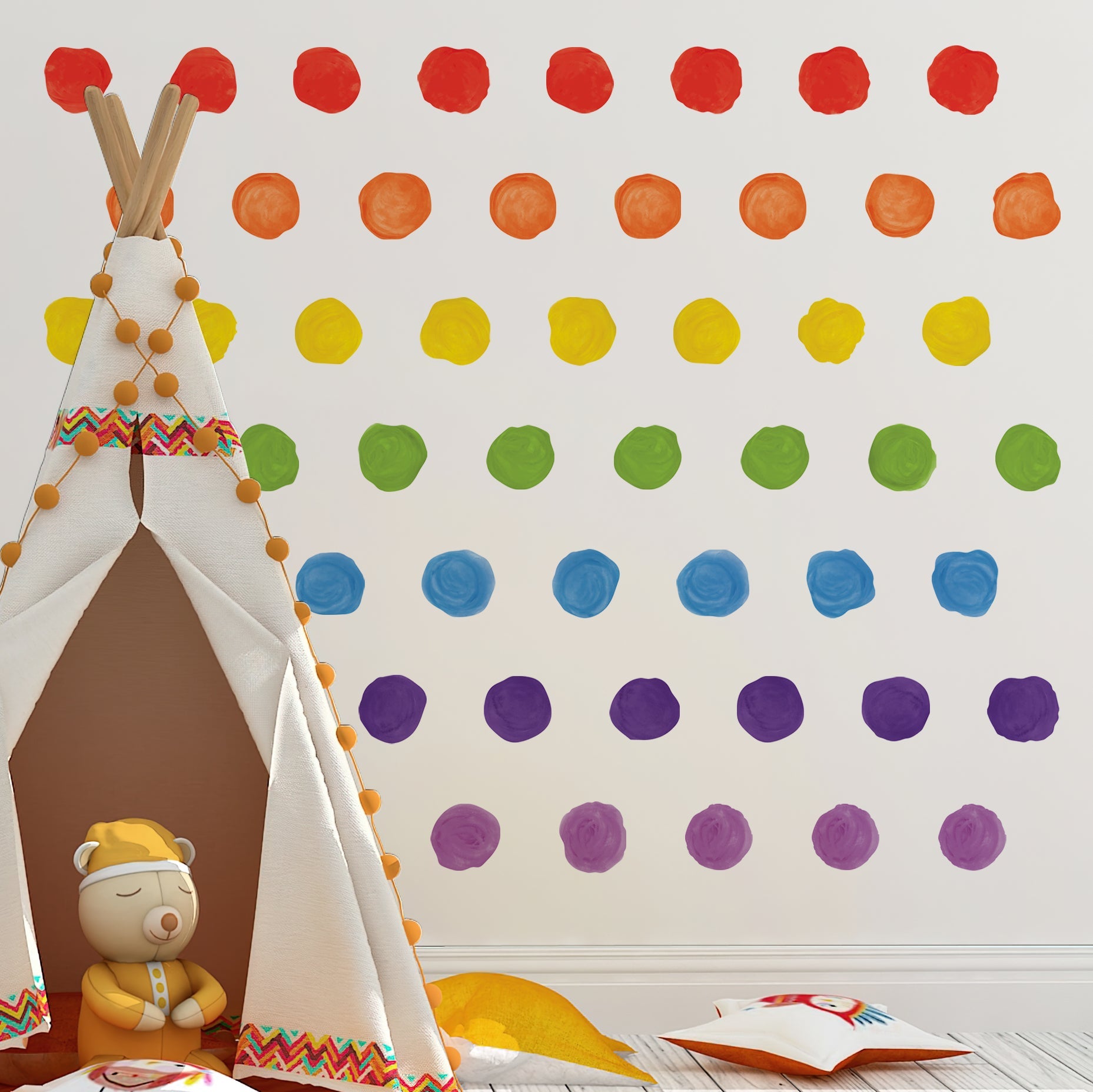 Watercolor Polka Dot Wall Decals - Rainbow Colors