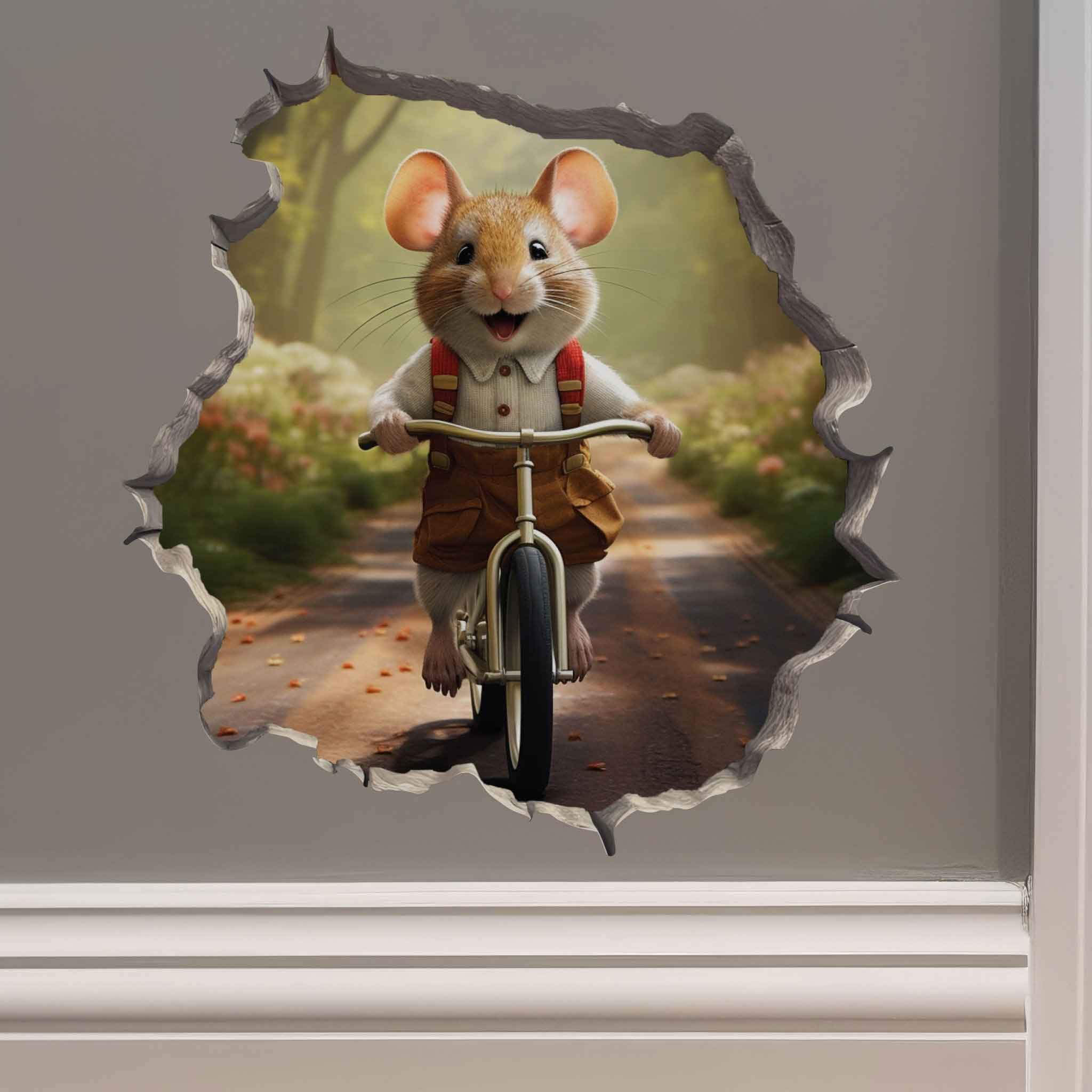 Bike Ride in the Park in Mouse Hole Decal - Mouse Hole 3D Wall Sticker