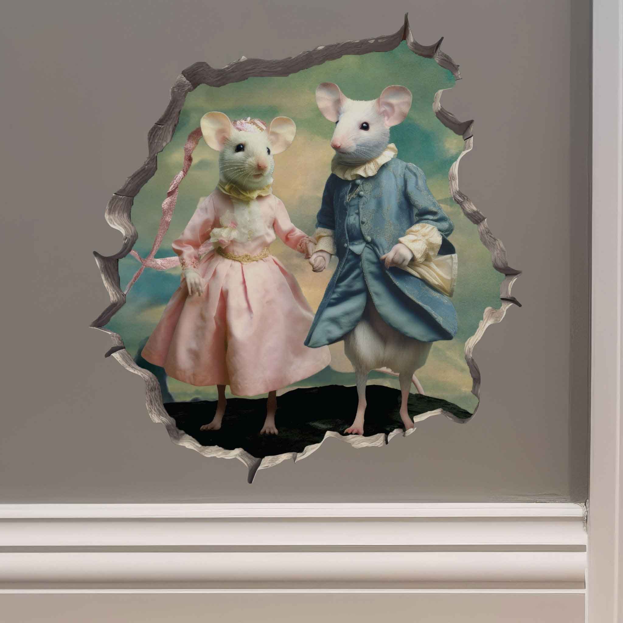Pinkie and Blue Boy Mice in Mouse Hole Decal - Mouse Hole Wall Sticker