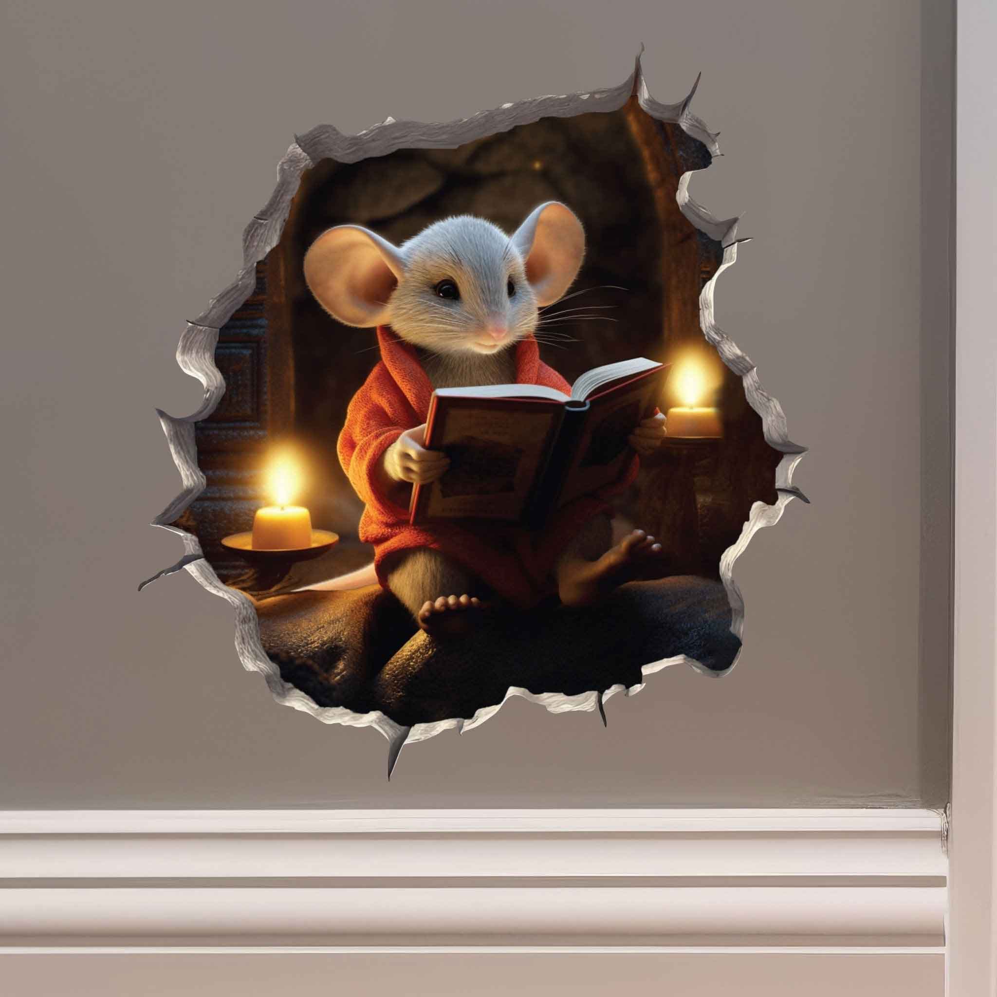 Reading Mouse Hole Wall Sticker