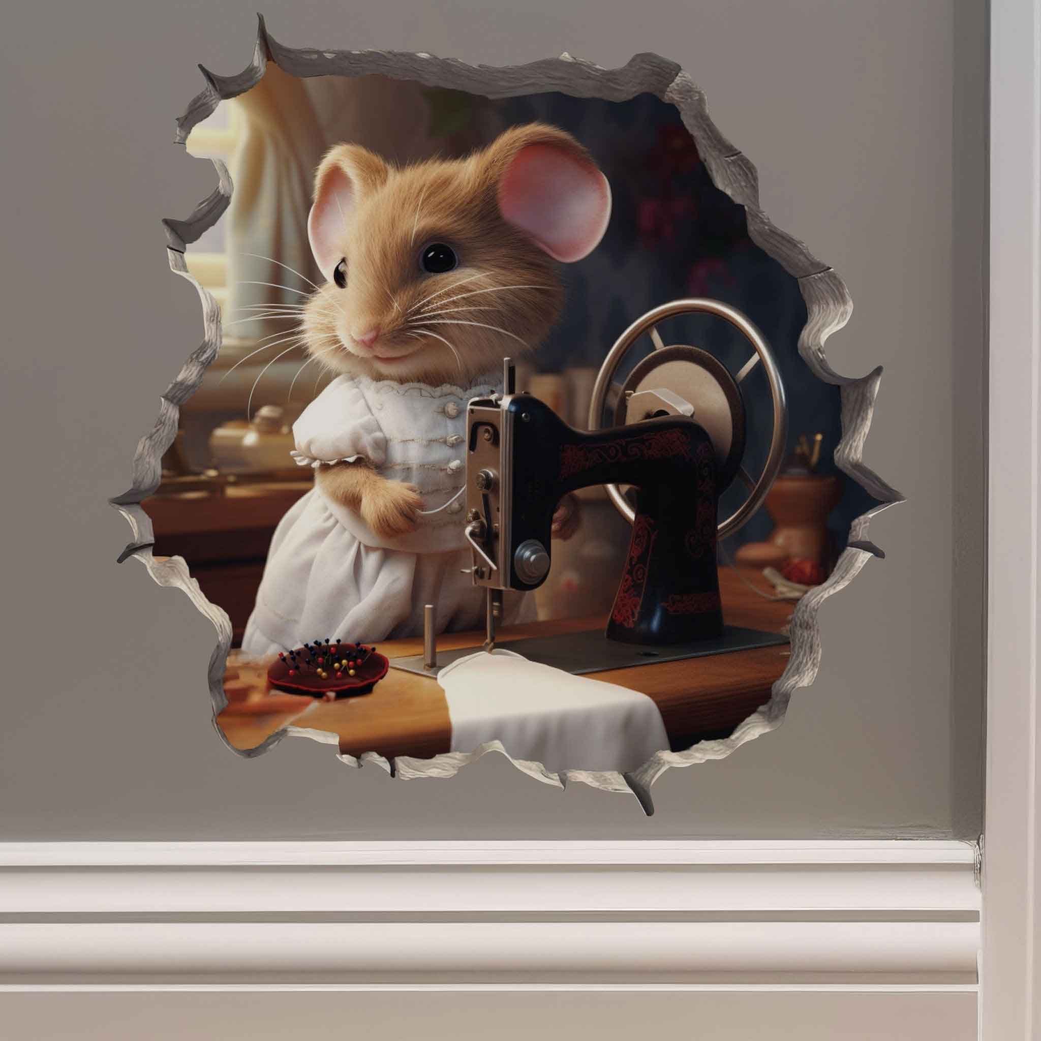 Seamstress Mouse in Mouse Hole Decal