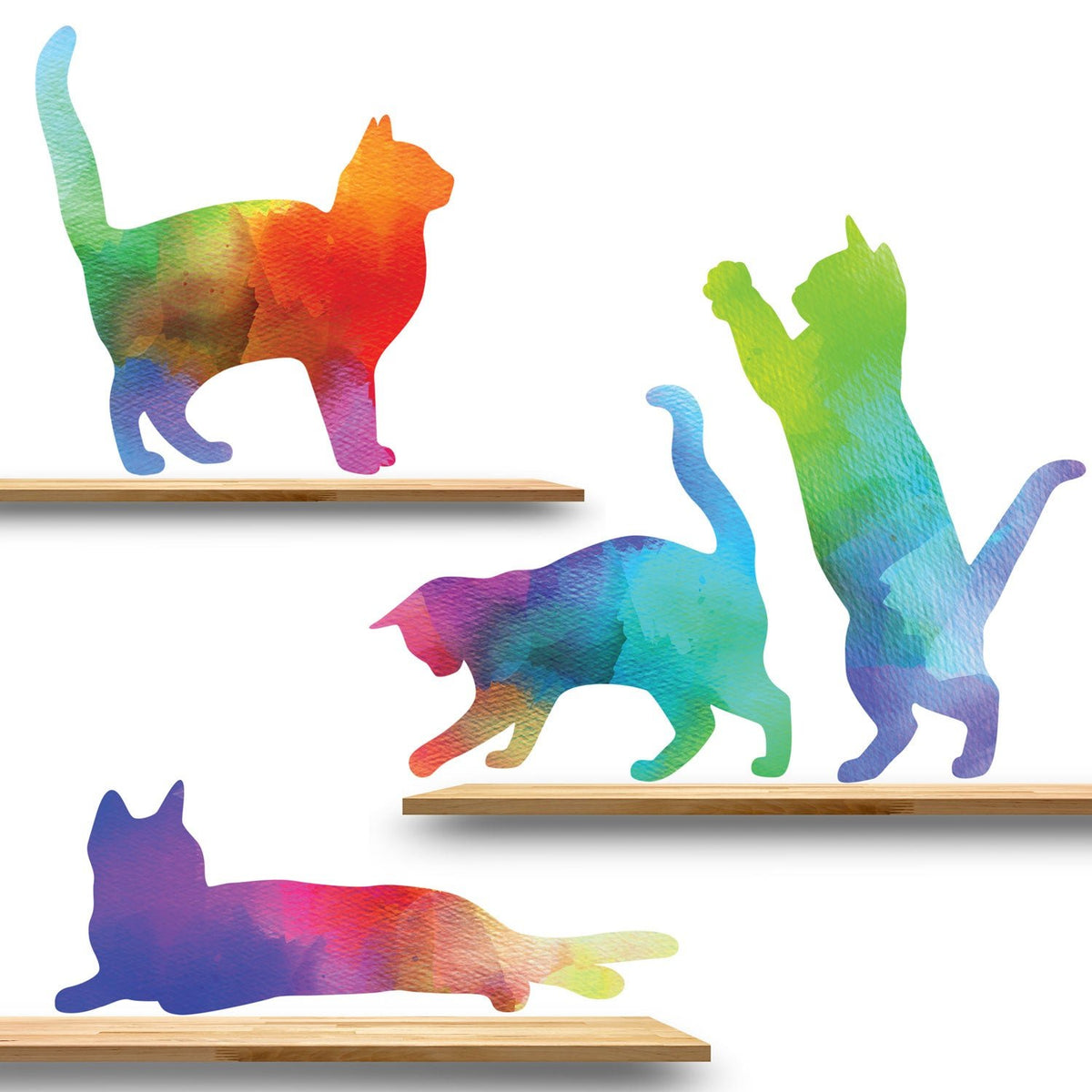 Cat Decals - Set of 3 Colorful Cats in Colorful Pattern