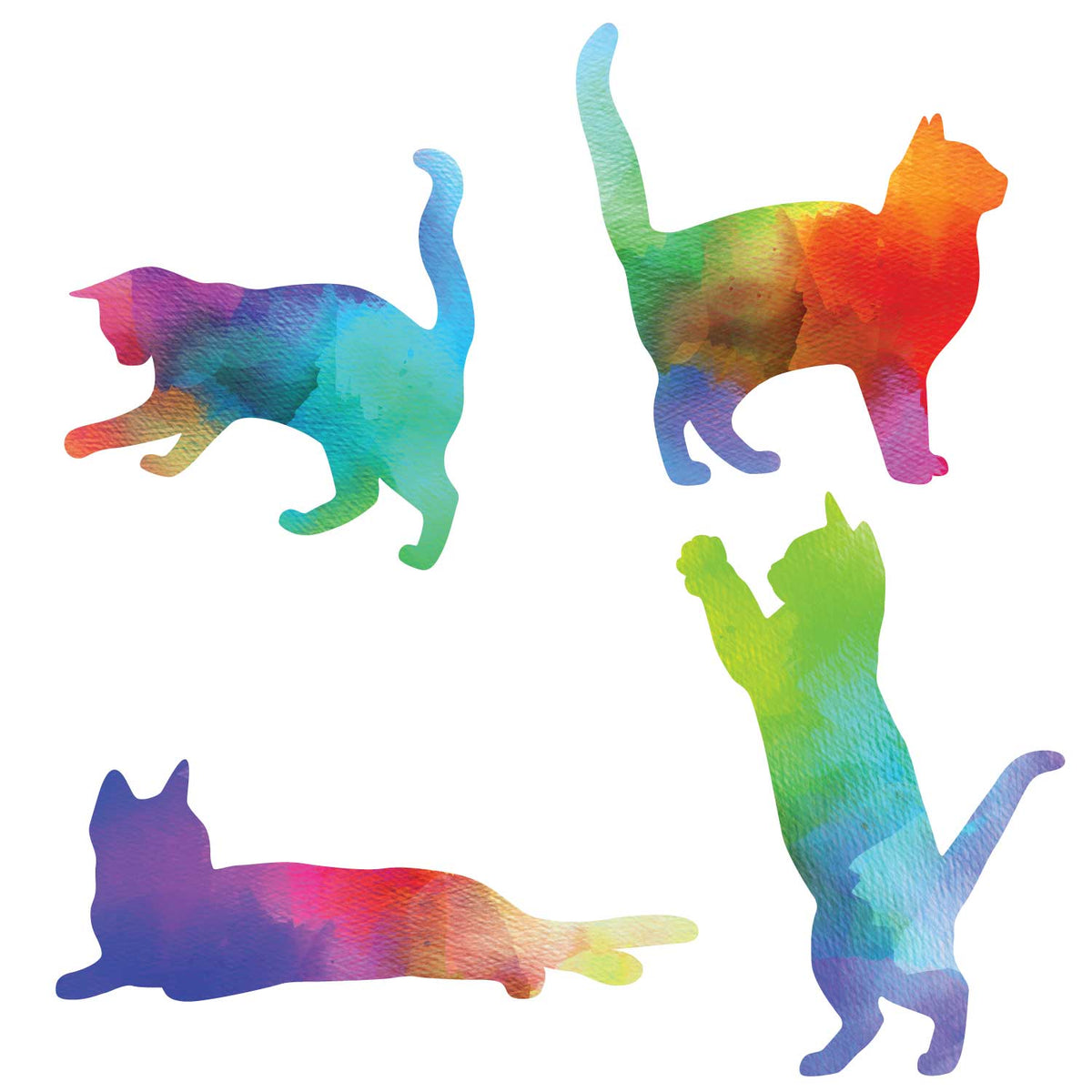 Cat Decals - Set of 3 Colorful Cats in Colorful Pattern