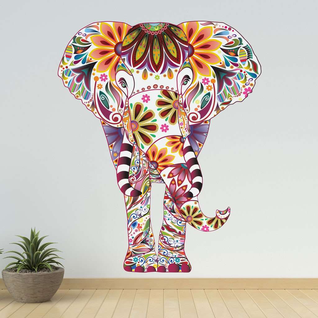 Large Elephant Wall Sticker | Colorful Elephant Wall Decal